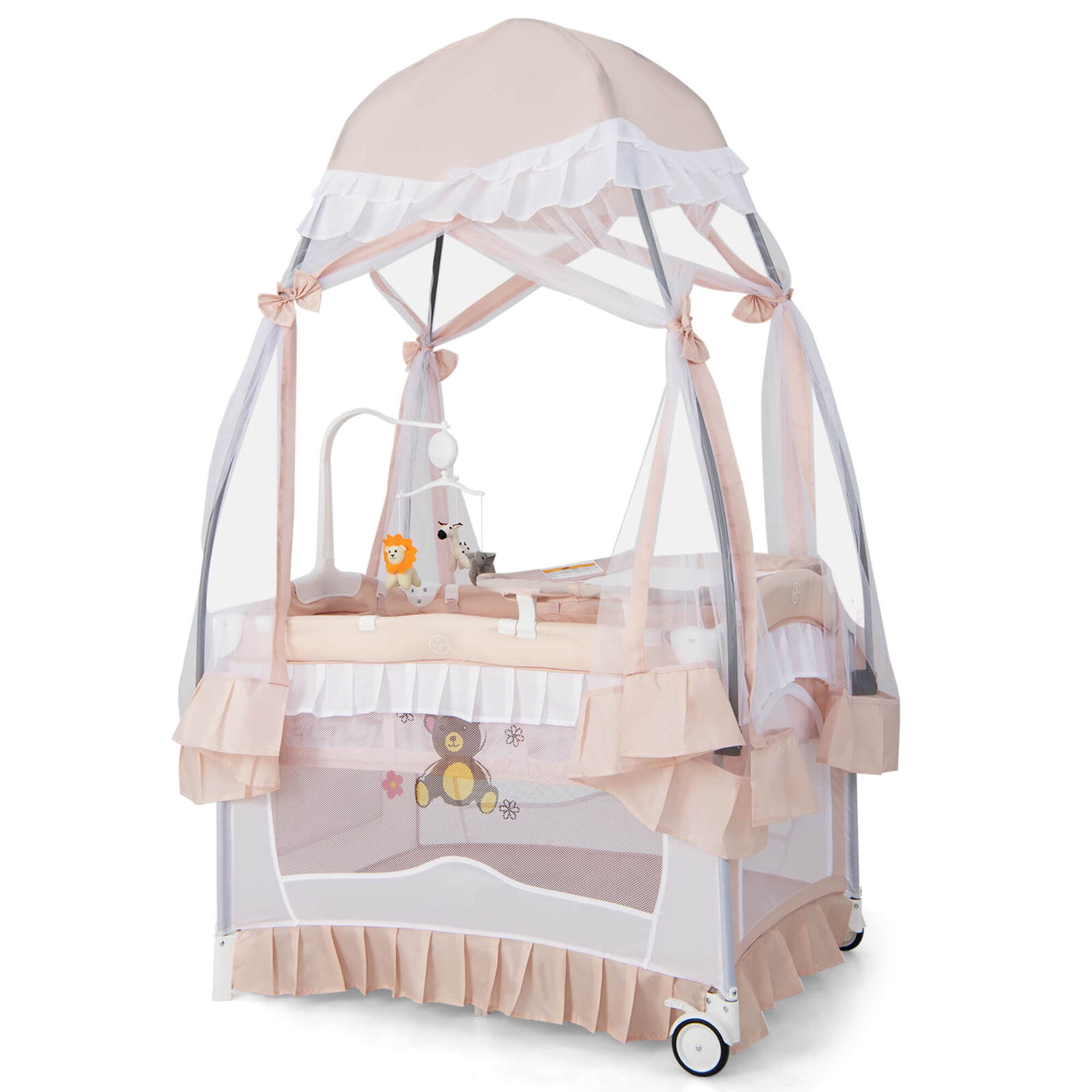 Costway Foldable Baby Crib, Travel Crib, Pack and Play, Nursery Center ...