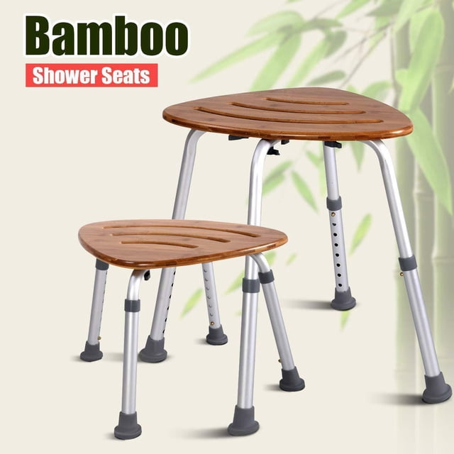 Costway Heavy Duty Bamboo Bath Seat Shower Chair with Triangular ...