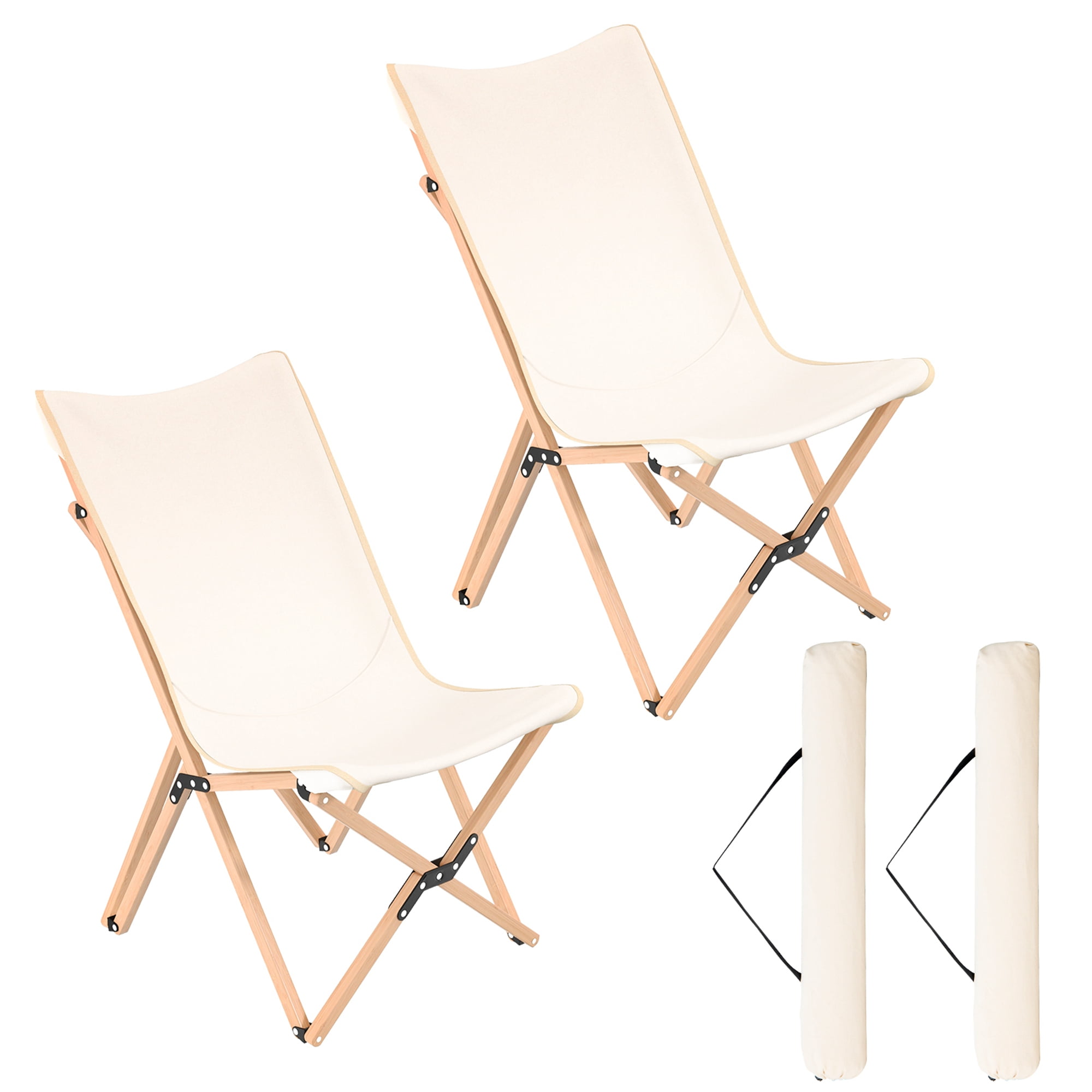 Costway Set of 2, Bamboo Butterfly Foldable Indoor Chairs with Storage ...