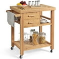 Costway Small Portable Bamboo Kitchen Trolley Cart, Movable Storage ...
