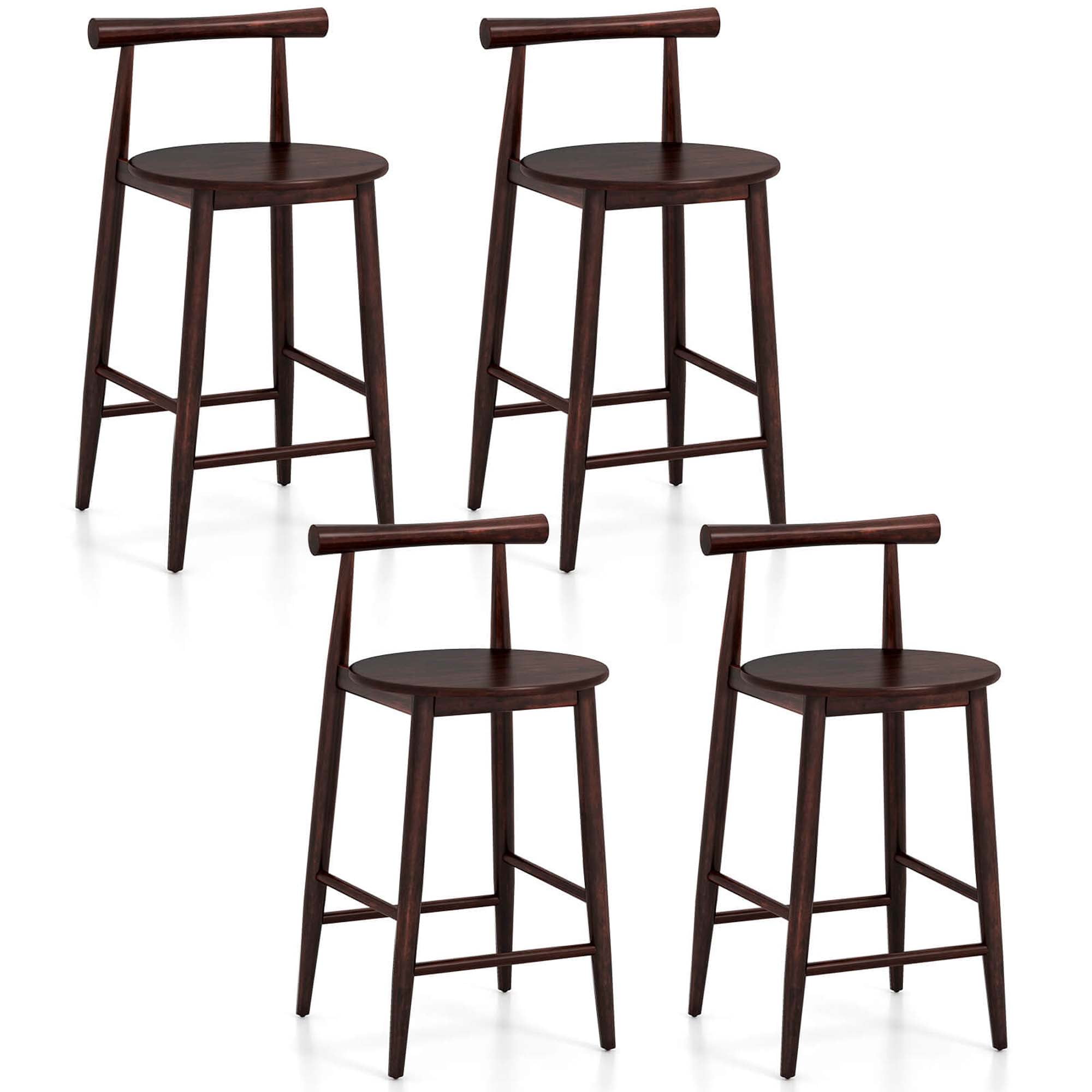Costway Bar Chair Counter Height Stools Set of 4 with Acacia Wood Frame ...