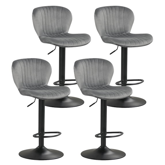 Costway Bar Stools Set of 4 with Velvet Upholstered Backrests Padded ...