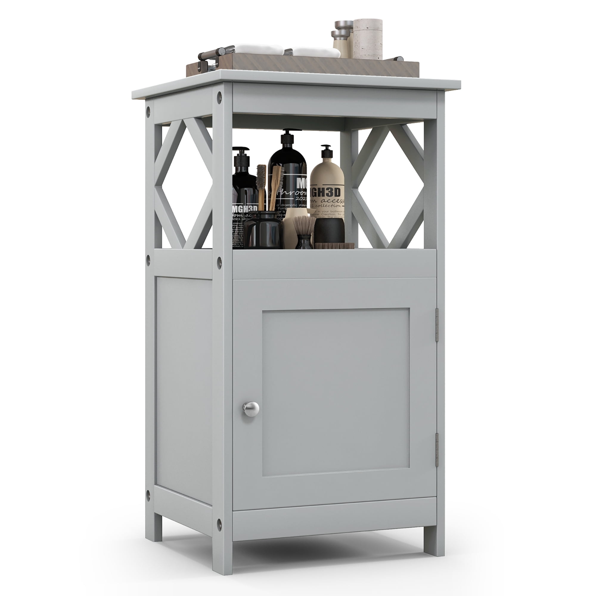 Costway Bathroom Floor Cabinet Side Storage Organizer with Open Shelf ...