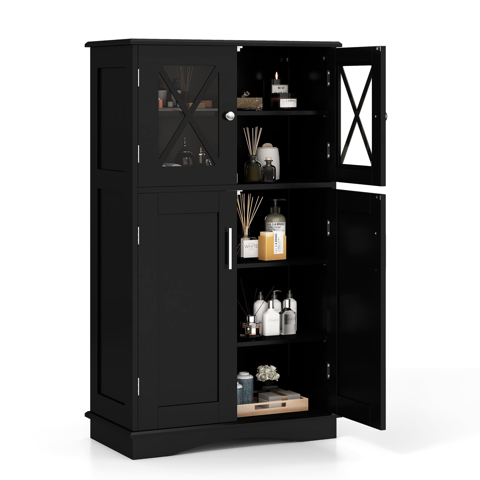 Costway Bathroom Storage Cabinet Linen Storage Cabinet with Doors and ...