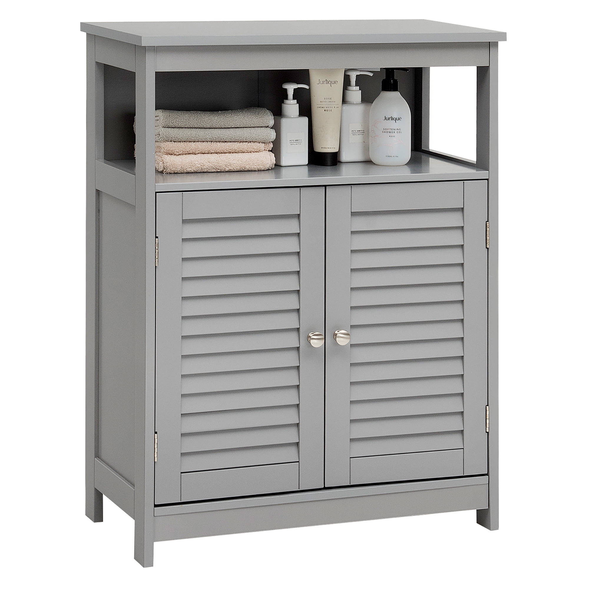 Costway Freestanding Wooden Bathroom Storage Cabinet with Double ...
