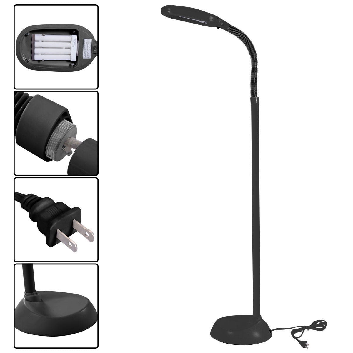 Costway Black 5Ft Tall Deluxe Sunlight Floor Lamp Natural Reading Light ...