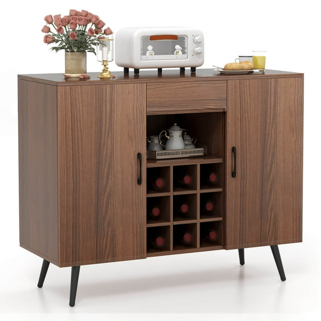 Costway Buffet Sideboard Cabinet Wine Bar: Wood Indoor Storage & Dining ...