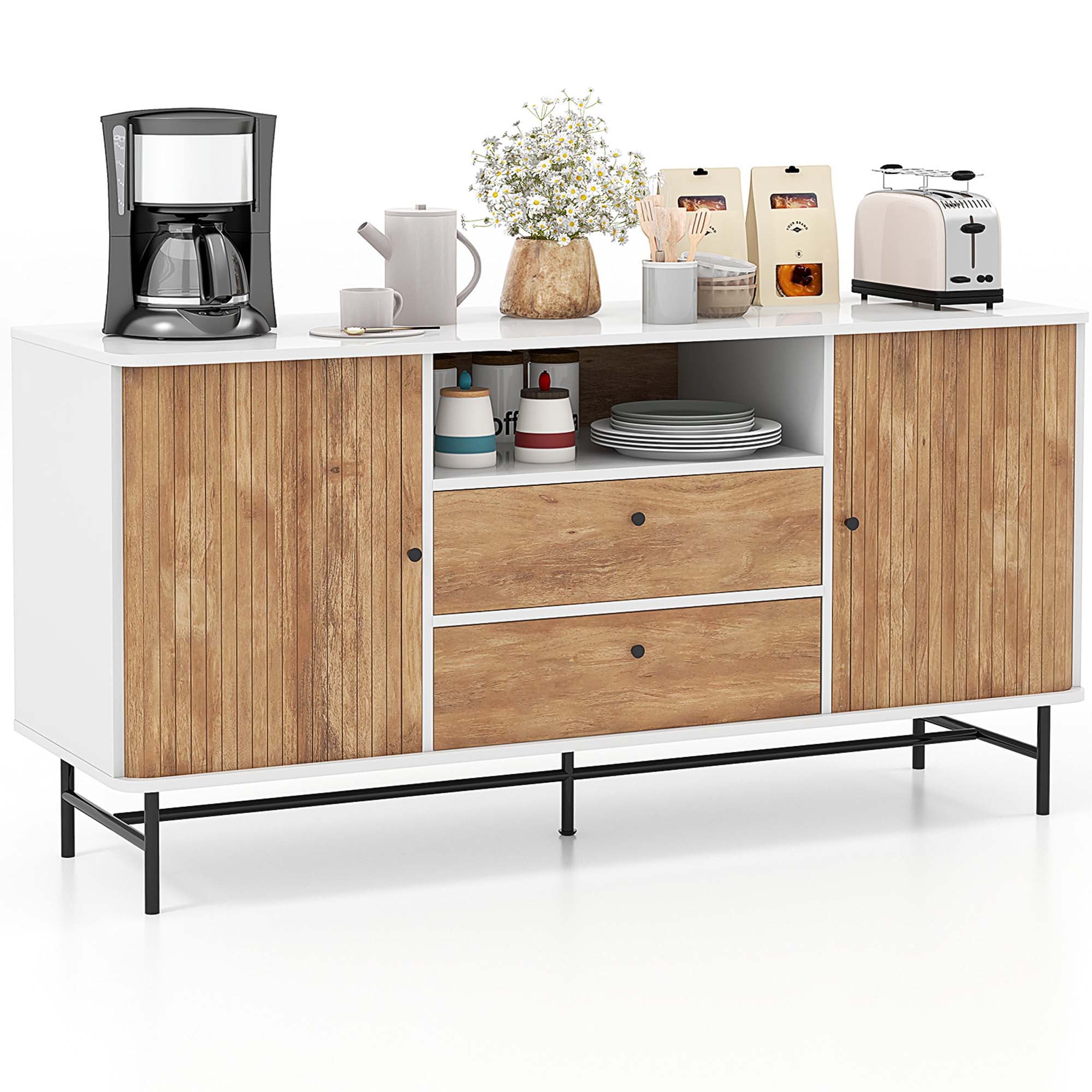 Costway Buffet Sideboard Versatile TV Stand with Sliding Tambour Doors ...