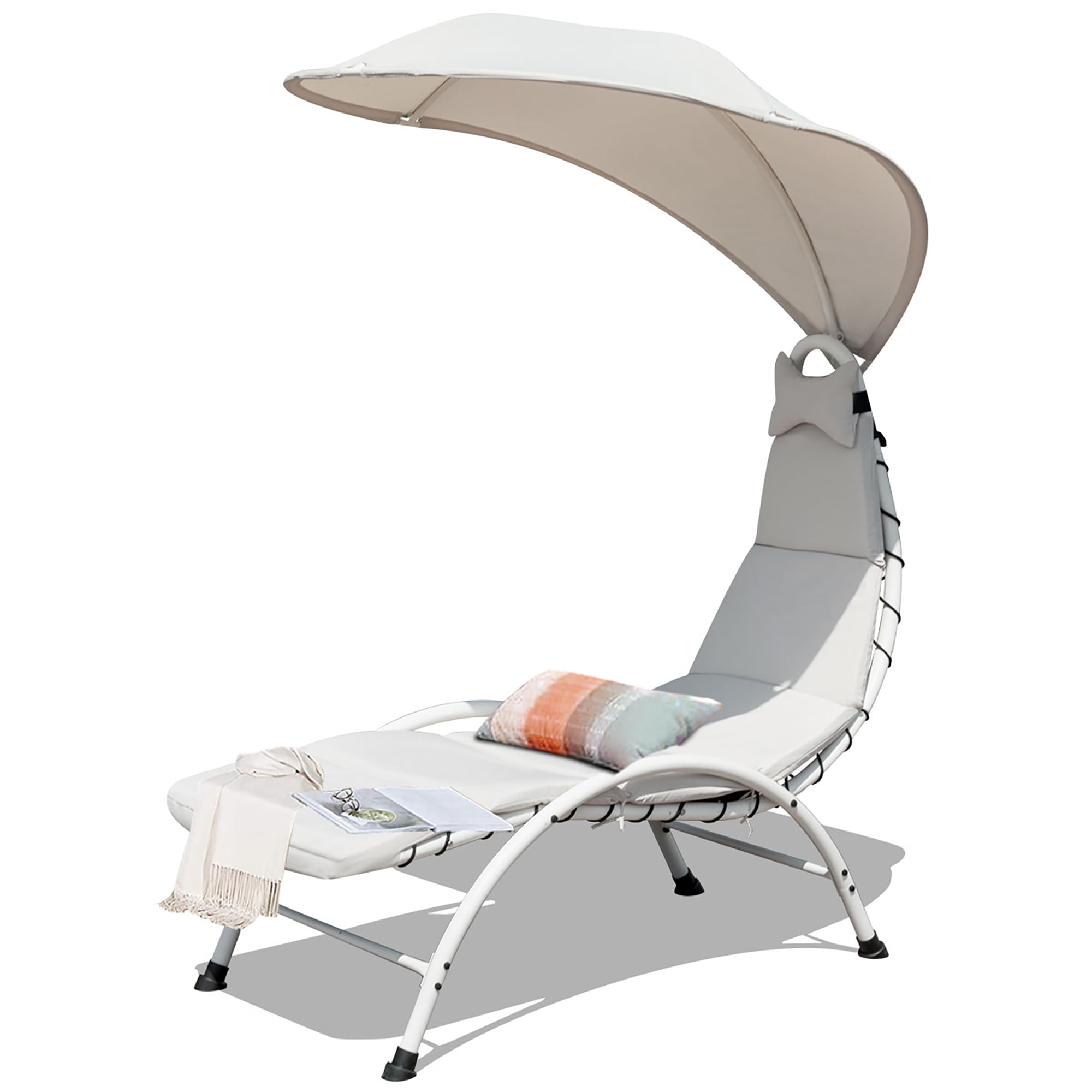 Costway Outdoor Patio Backyard Lounger, Chaise Lounge Chair with Canopy ...