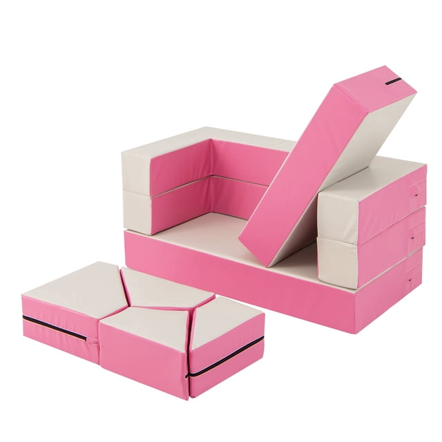 Costway Children Modular 6-Piece Combination Sofa Set with PU Leather ...