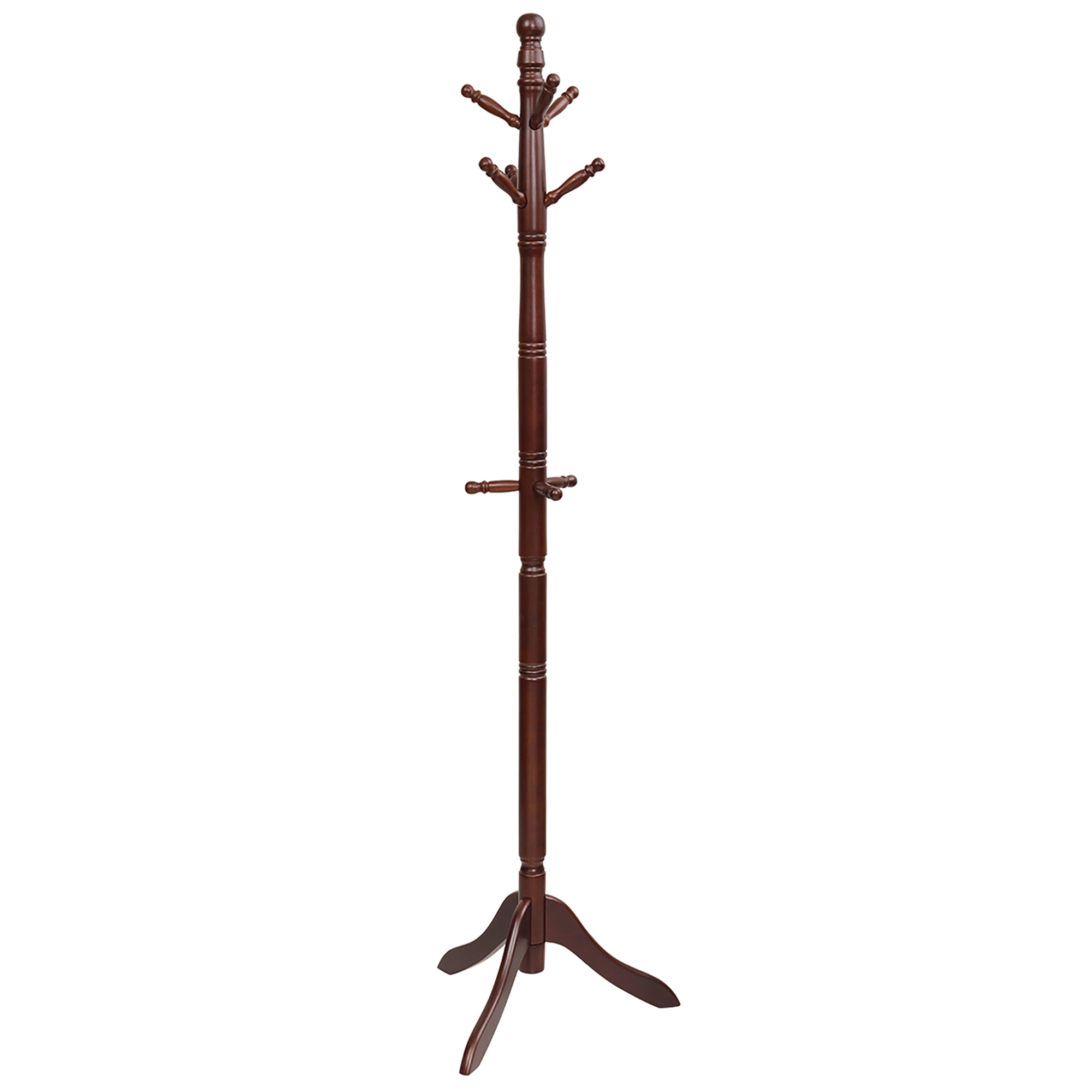Costway Wooden Coat Stand Rack, Adjustable Height with 9 Hooks, Walnut ...