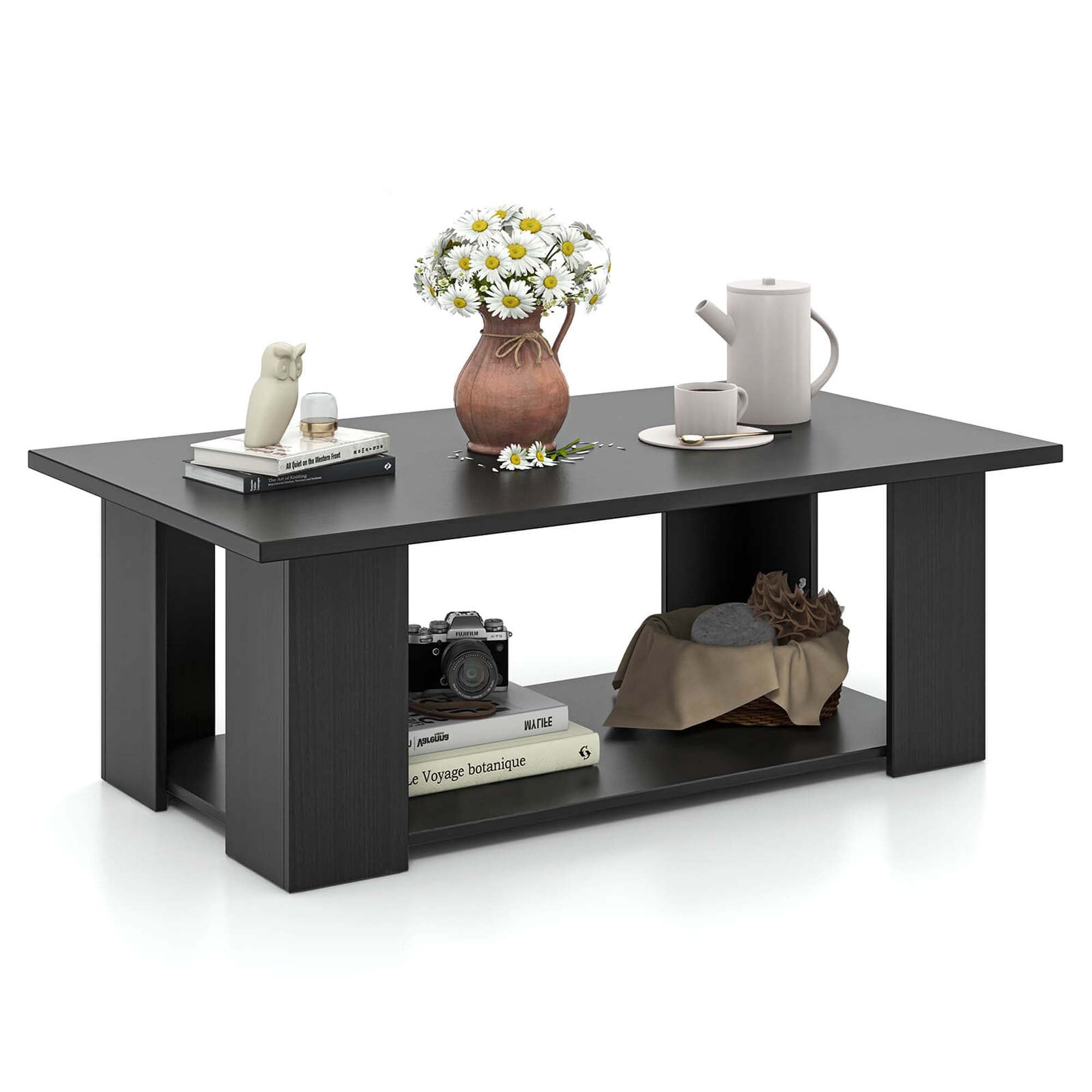 Costway Coffee Table 2-Tier Modern Center Cocktail Table with Storage ...