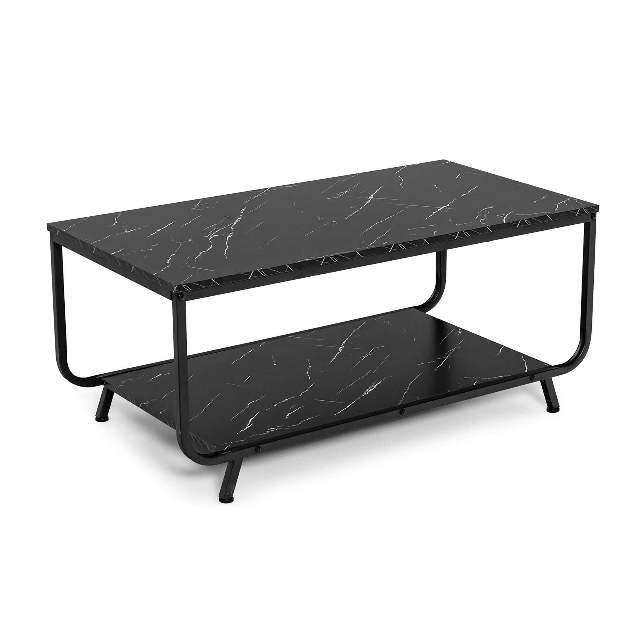 Costway 2-Tier Modern Faux Marble Coffee Table with Storage Shelf for ...