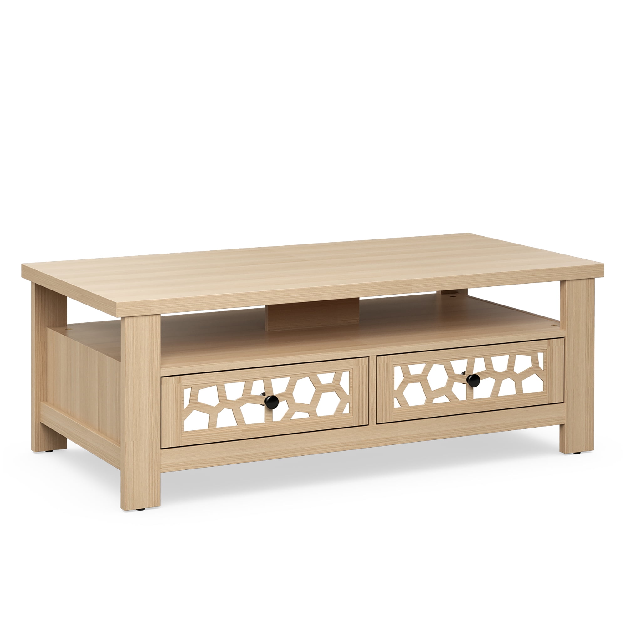 Costway Coffee Table with2 Drawers & Open Shelf Modern Rectangular Wood ...
