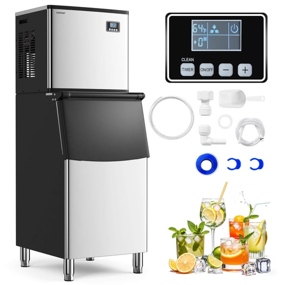 Costway Commercial Ice Maker Machine 418 LBS/24H with 200 LBS Storage ...