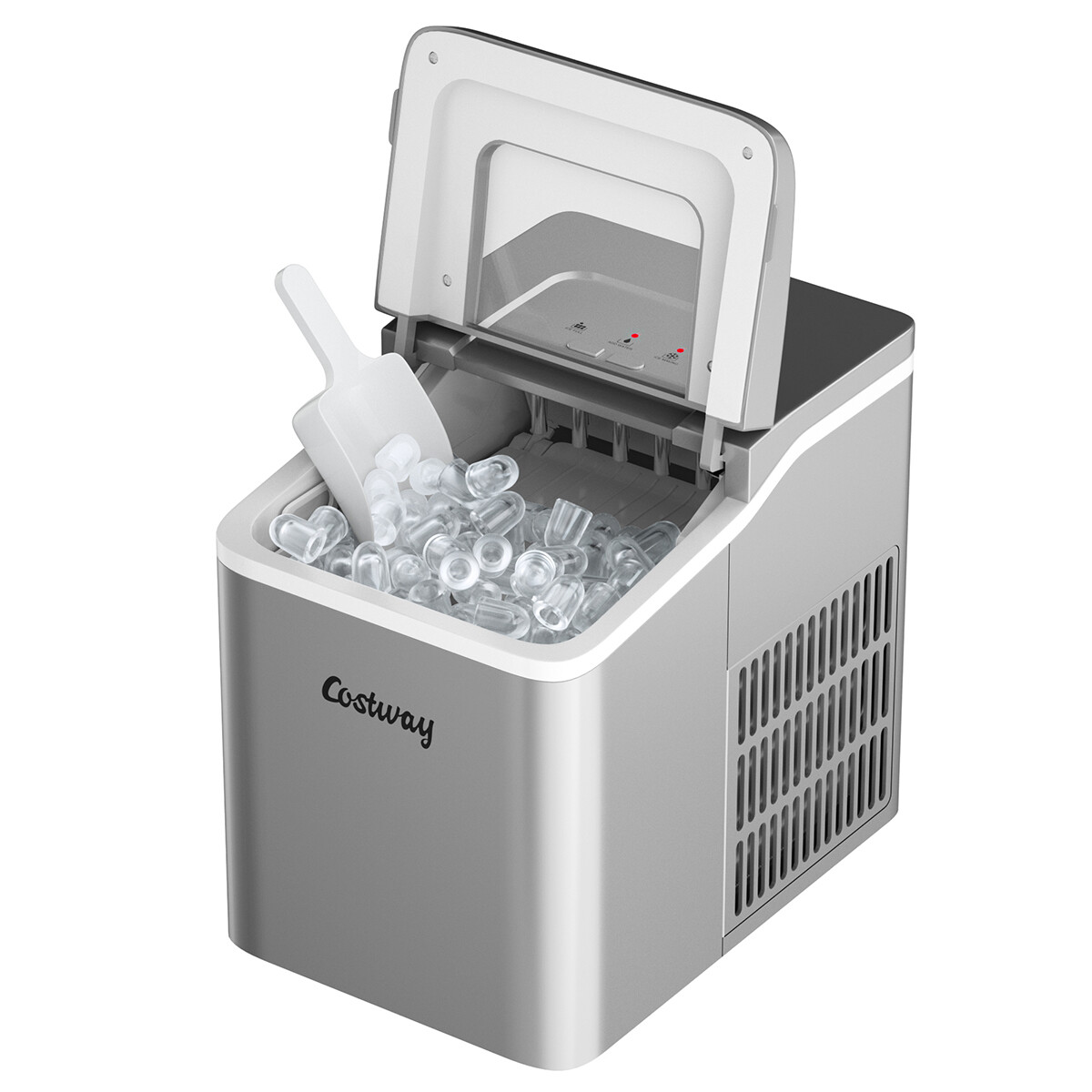 Costway Compact Ice Cube Maker 26Lbs/24H Self-cleaning w/ Scoop Silver ...