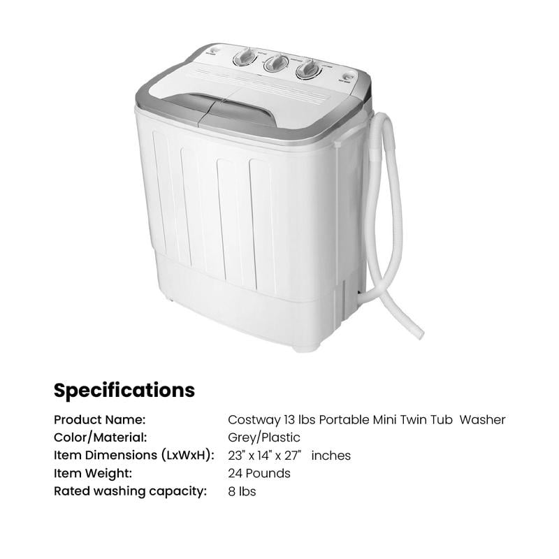 Costway Compact Twin Tub Washing Machine, Durable Design, Timer Control ...