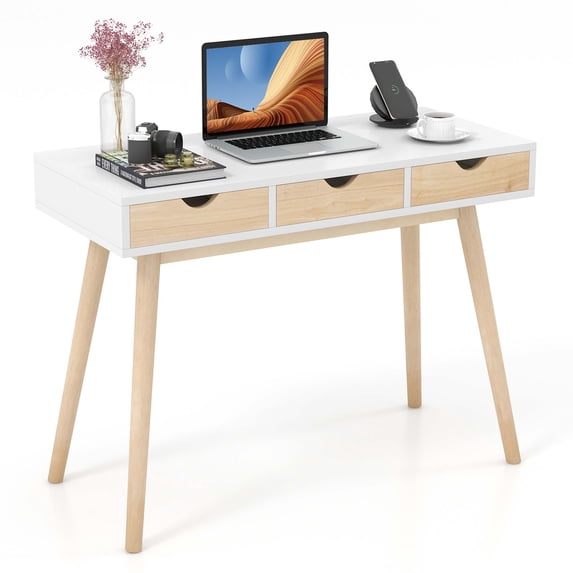 Costway Computer Desk 40'' Wooden Workstation Vanity Table with3 ...