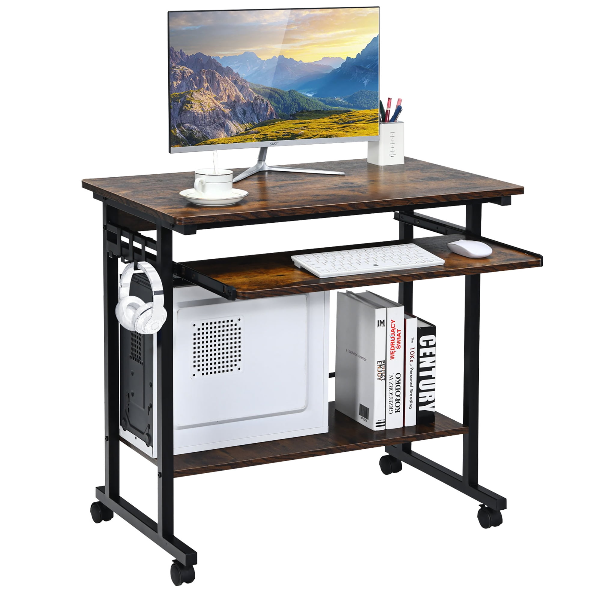 Costway Computer Desk Rolling Laptop Cart Writing Workstation w ...
