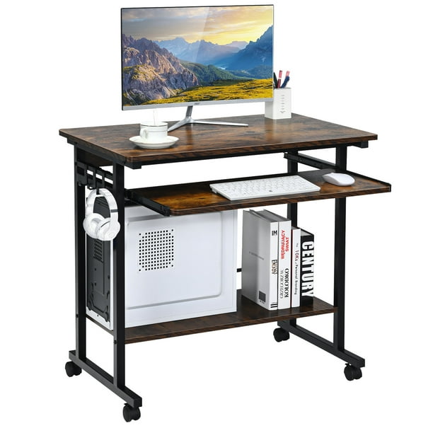 Costway Computer Desk Rolling Laptop Cart Writing Workstation w ...
