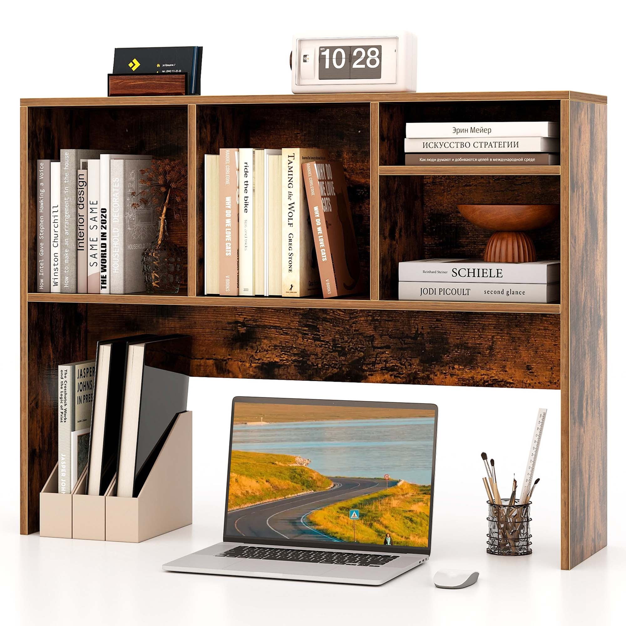 Costway Computer Desktop Bookcase Countertop Storage Bookshelf ...
