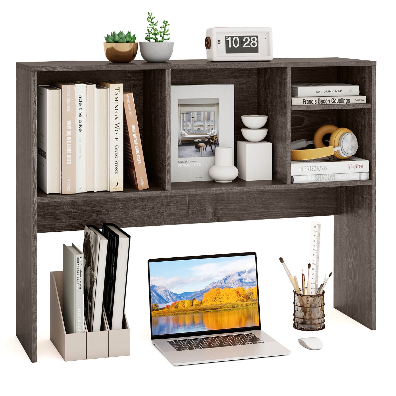 Costway Computer Desktop Bookcase Countertop Storage Bookshelf ...