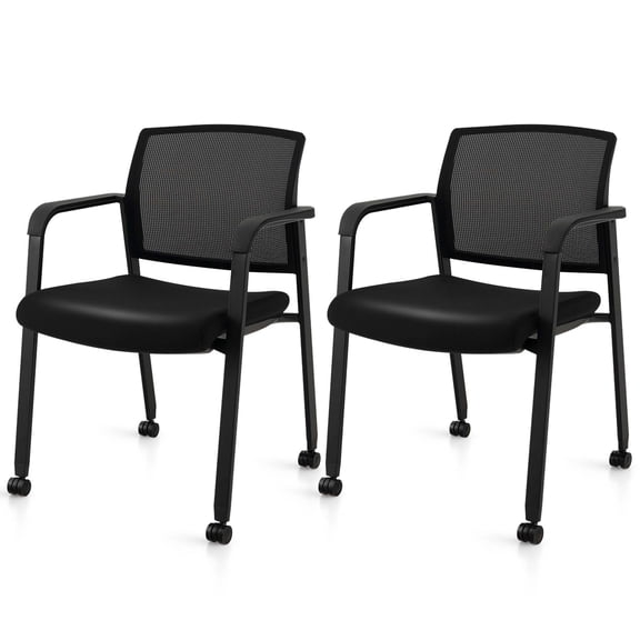 Costway Stackable Office Guest Mesh Chairs Set of 2 with Business Arms ...