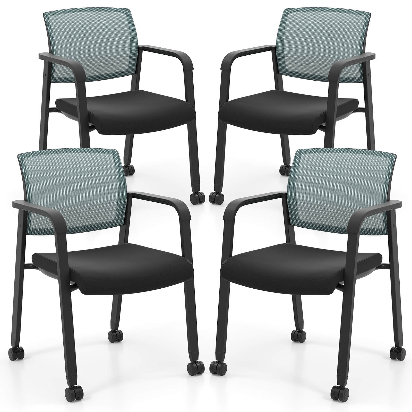 Costway Conference Chairs Set of 4 Stackable Office Guest Mesh Chair ...