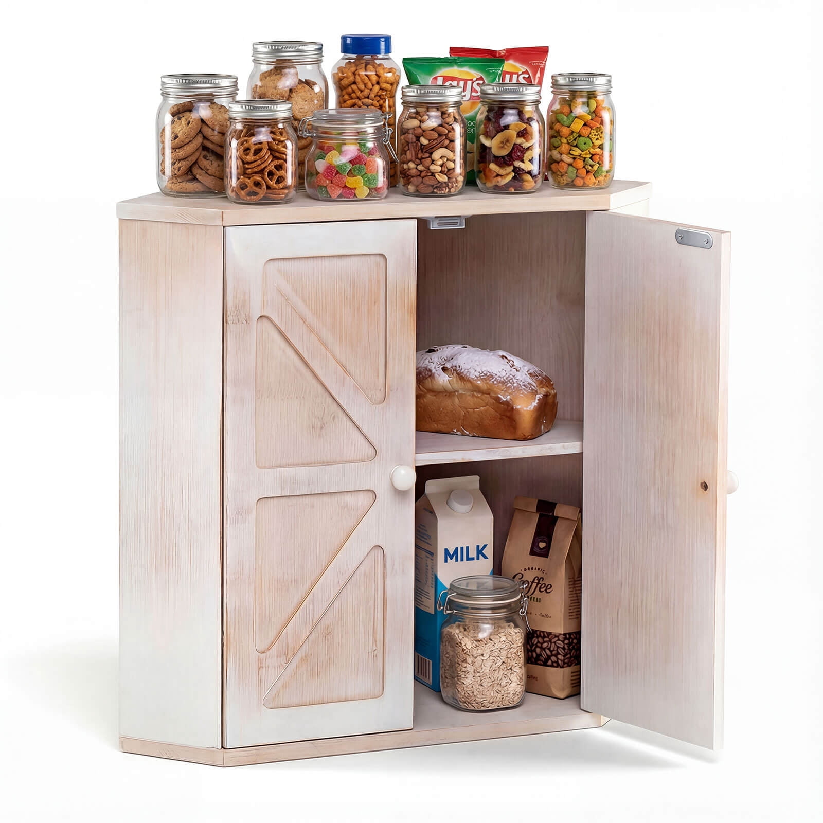 Costway Corner Bread Box, Bamboo Double Layer Breadbox Organizer with ...