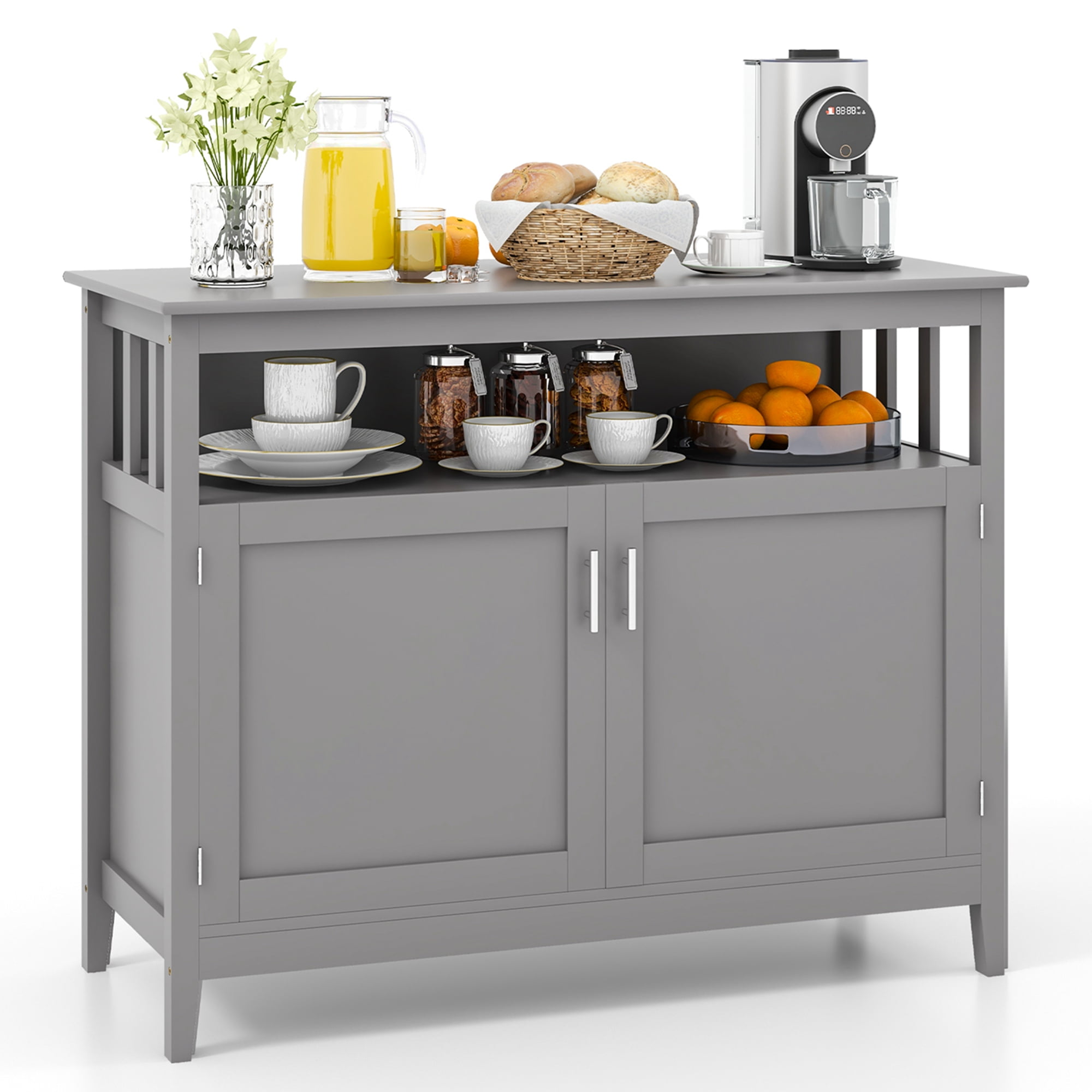 Costway Dining Room Pantry Furniture - Grey Kitchen Sideboard Buffet ...