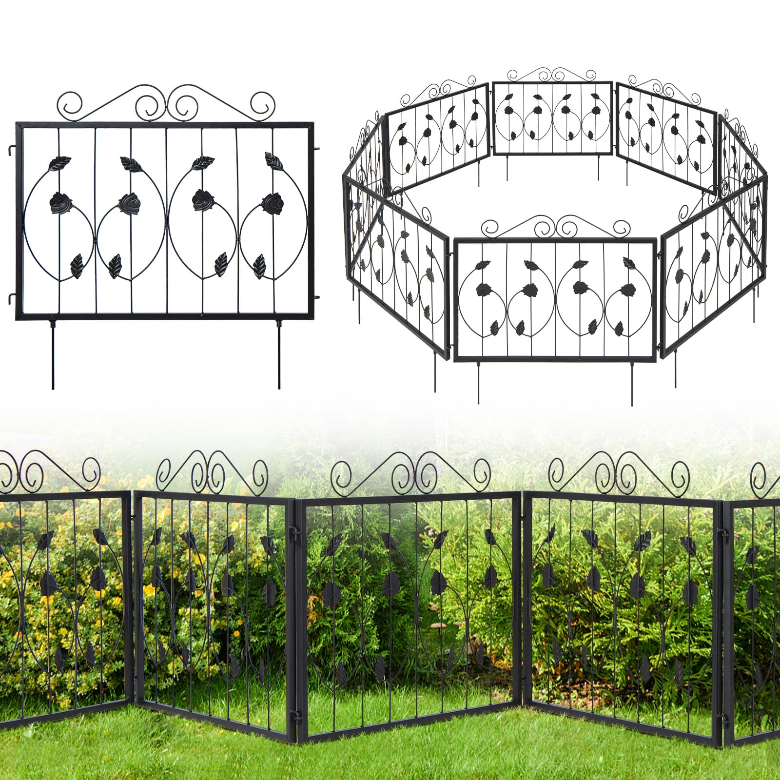 Costway 8-Panel Metal Yard Sections Decorative Garden Fence Outdoor ...