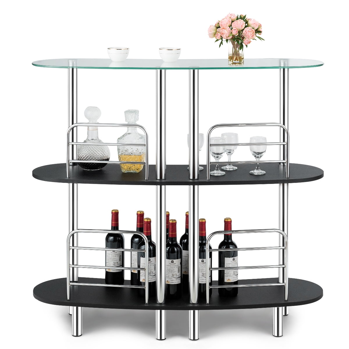 Costway Decorative Home Liquor Wine Pub Table Storage Cabinets w ...