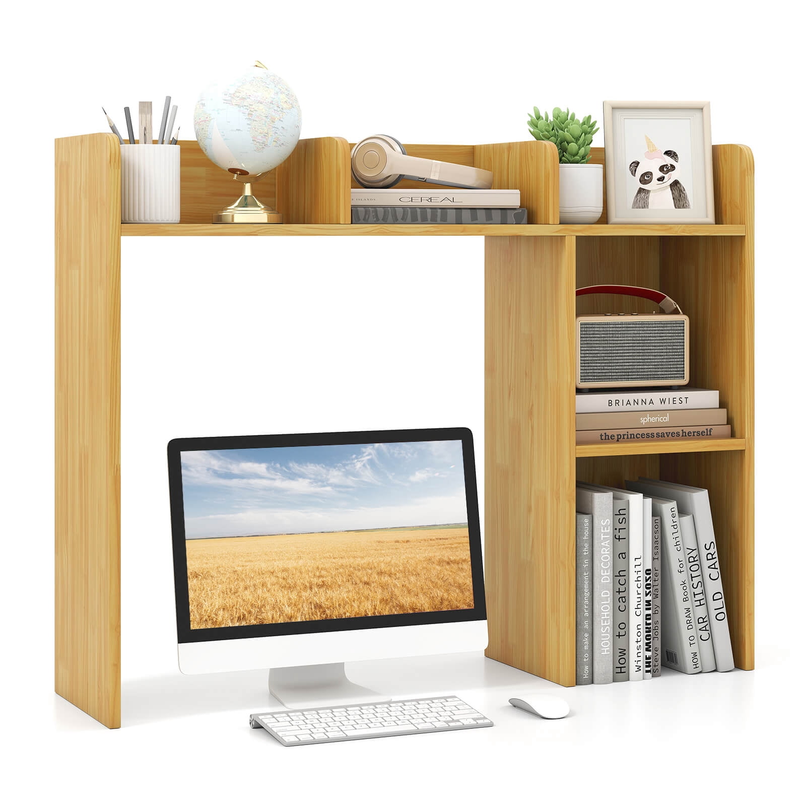 Costway Desk Bookshelf Desktop Storage Shelf for Monitors up to 27 ...