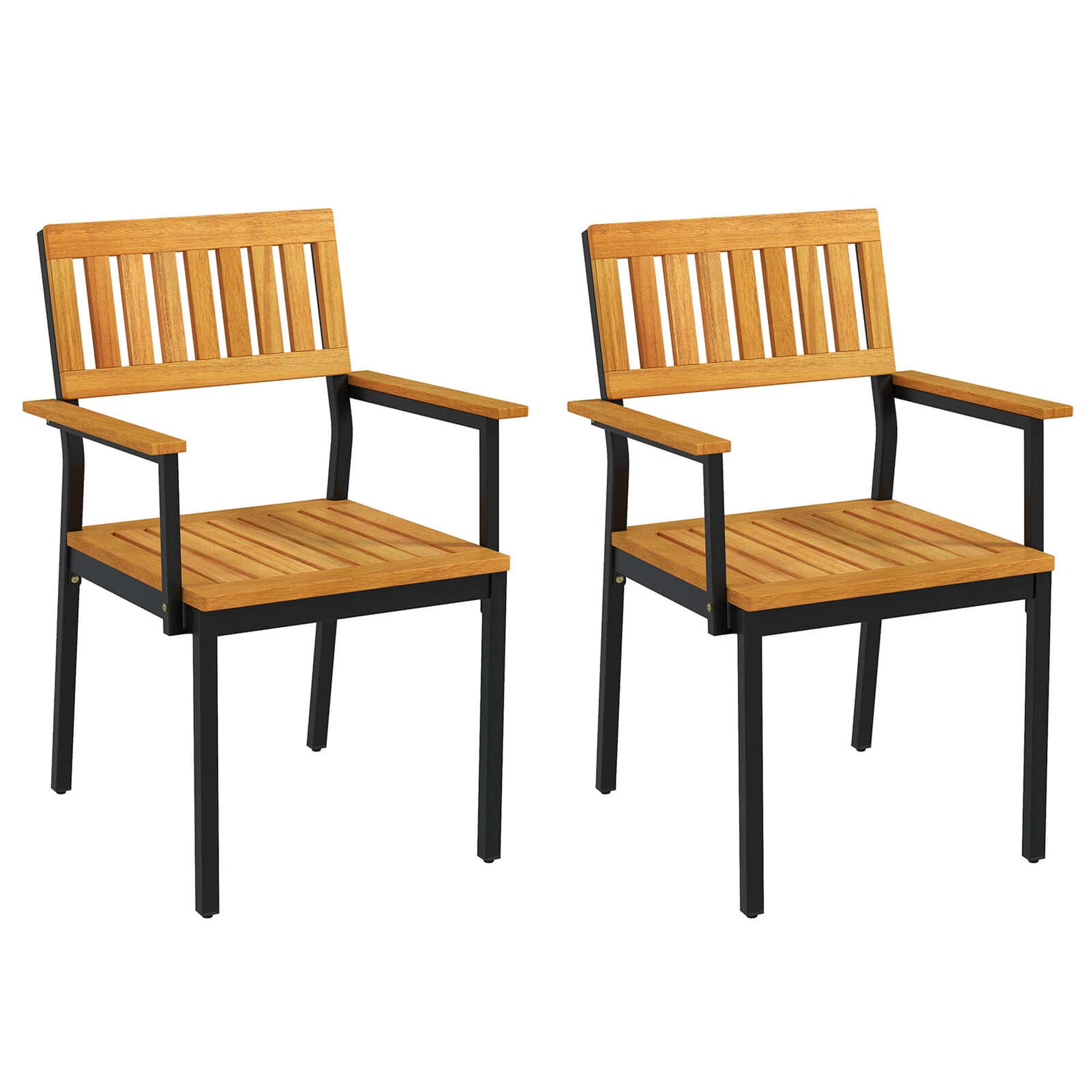 Costway Dining Chair Set of 2 with Acacia Wood Backrest Slanted Seat ...