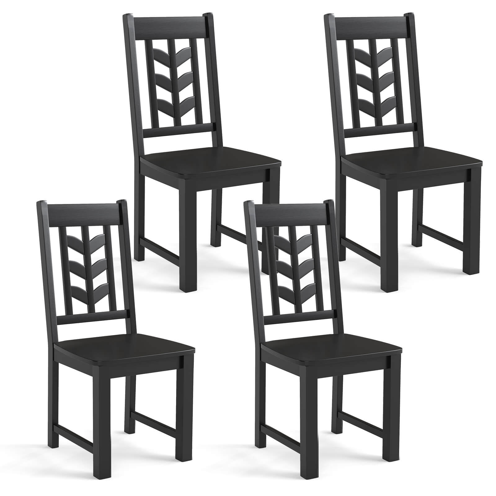 Costway Dining Chair Set of 4 with Rubber Wood Frame & Leaf-shape High ...