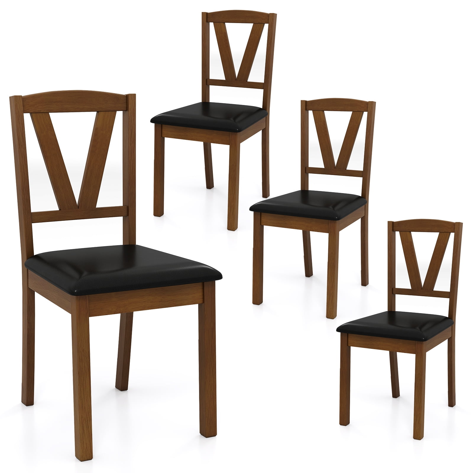Costway Dining Chairs Set of 4 PU Leather Dining Room Chairs with ...