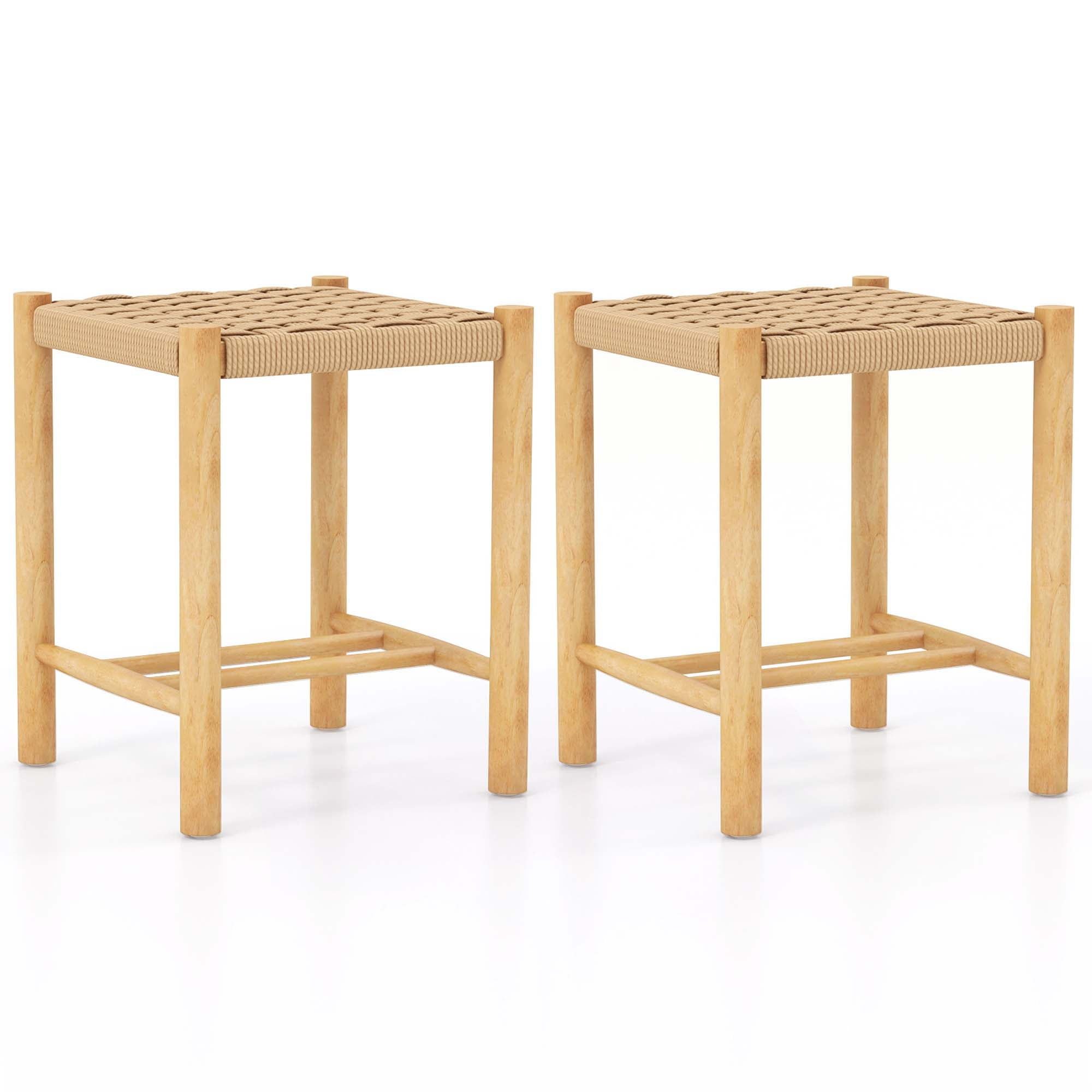 Costway Dining Stool Set of 2 18'' Backless with Rubber Wood Frame ...