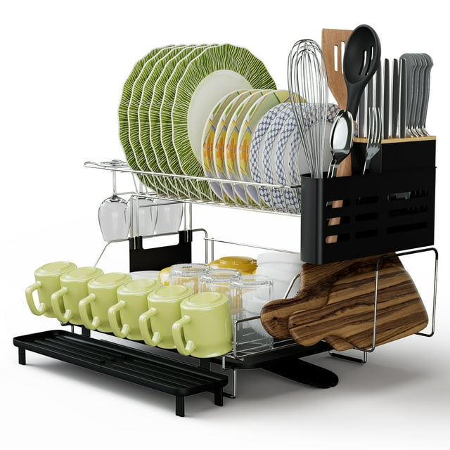 Costway Dish Drying Rack Detachable 2 Tier Dish Rack with Drainboard ...