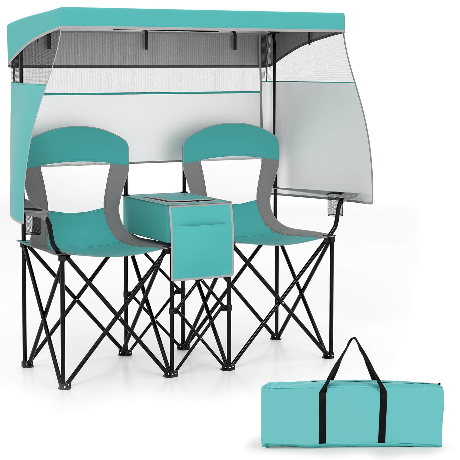 Costway Double Beach Chair with Adjustable Canopy Oversized Folding ...