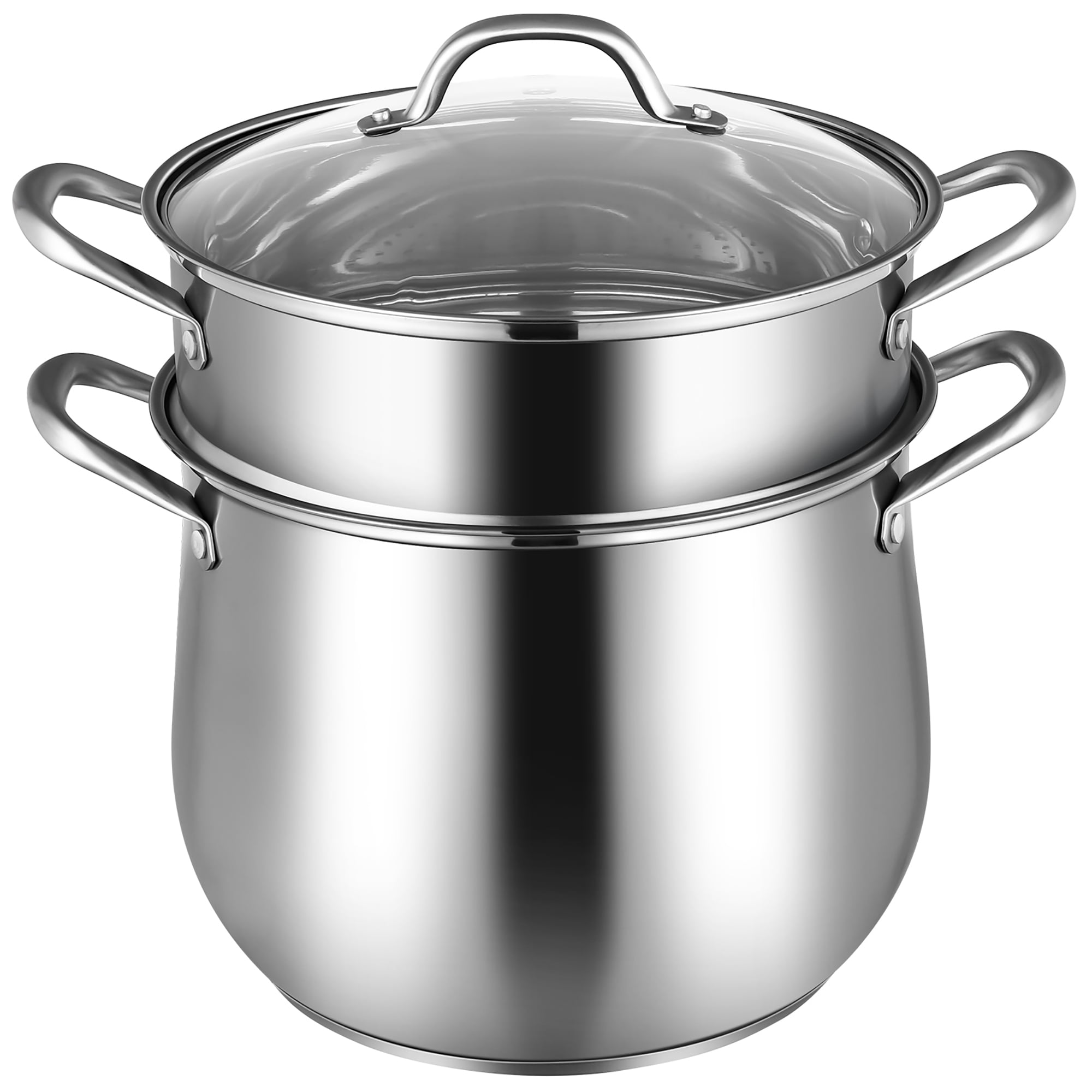 Costway 2-Layer Stainless Steel Steamer Pot with Tempered Glass Lid for ...