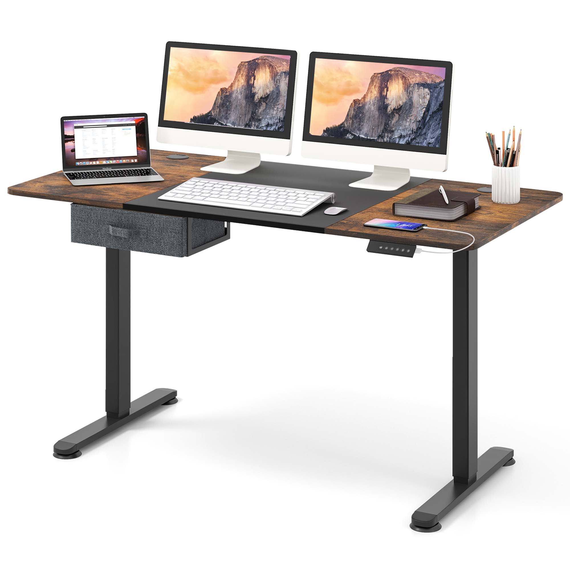 Costway Electric Standing Desk with Storage Drawer, 55'' x 28 ...