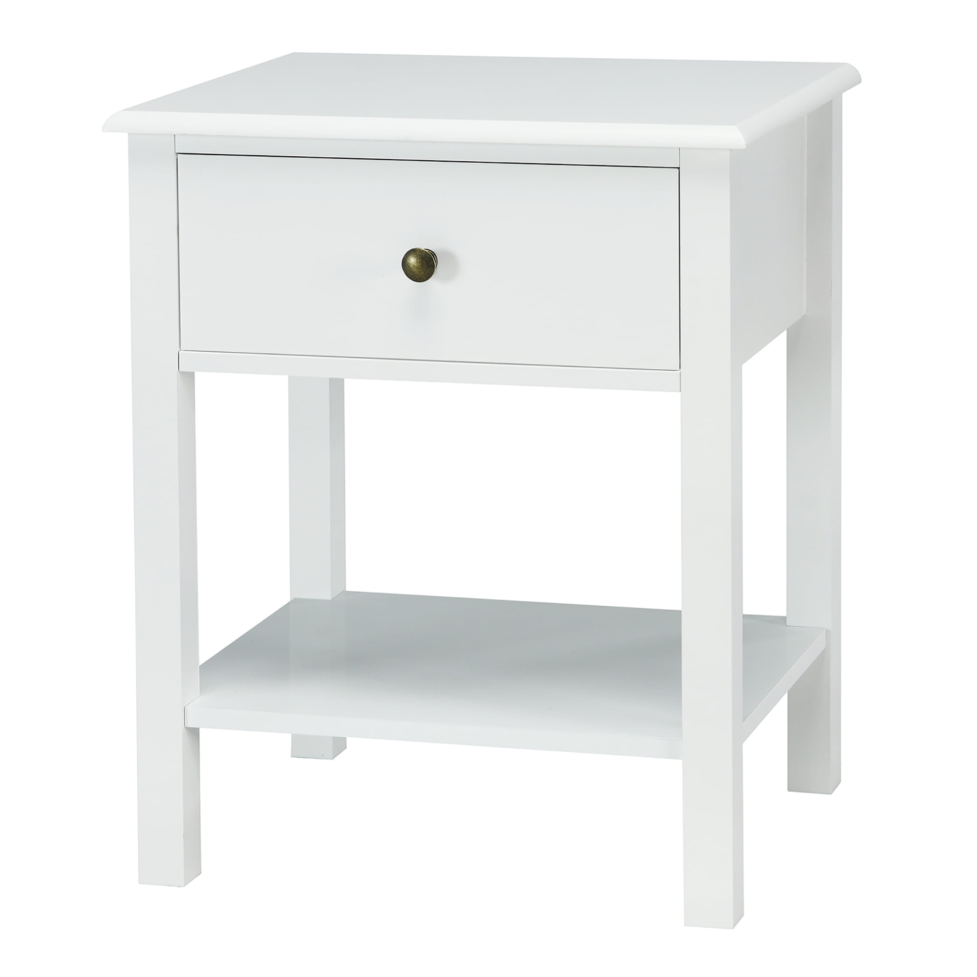 Costway Small Bedside Room End Table with Storage Drawer & Shelf, White ...