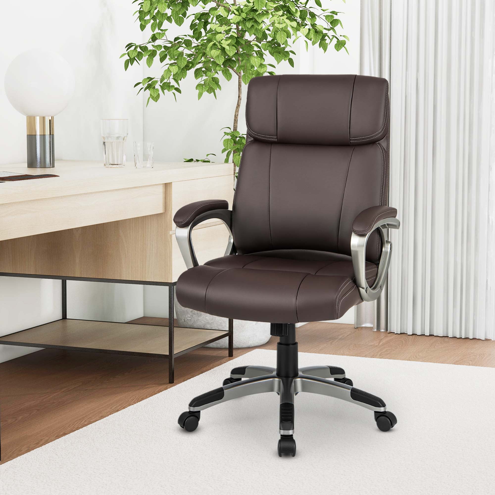 Costway Ergonomic Office Chair PU Leather Executive Swivel with ...
