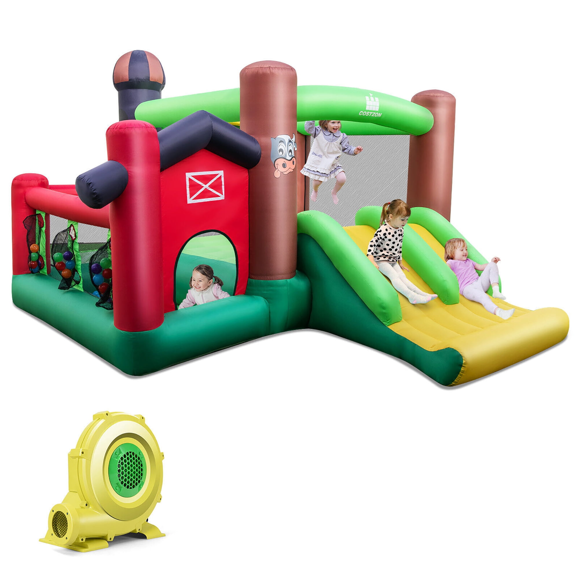 Costway 6-in-1 Farm Themed Bouncy Bounce House for Kids with Double ...