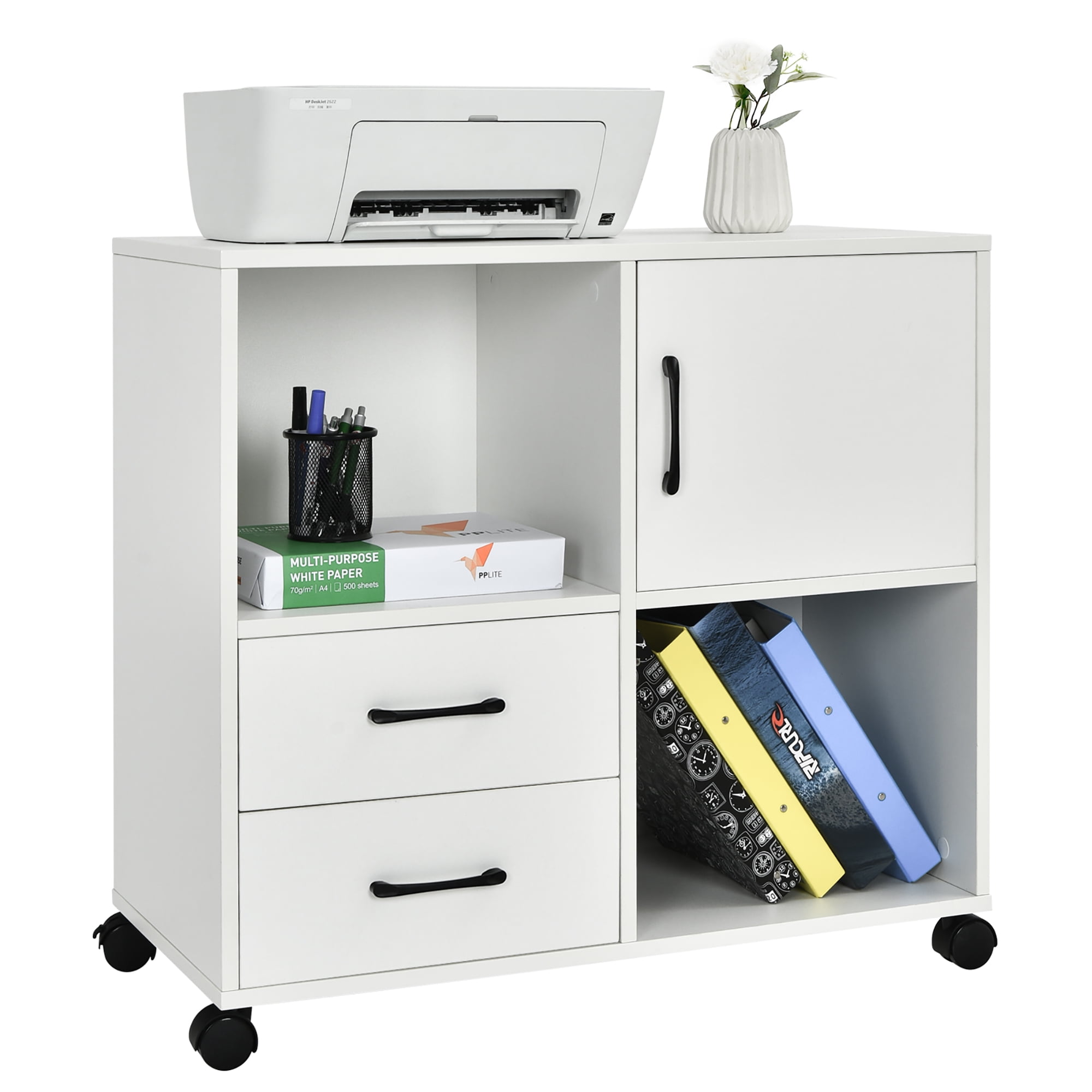 Costway Wooden Office Shelf Furniture: Mobile File Cabinet, Rolling ...