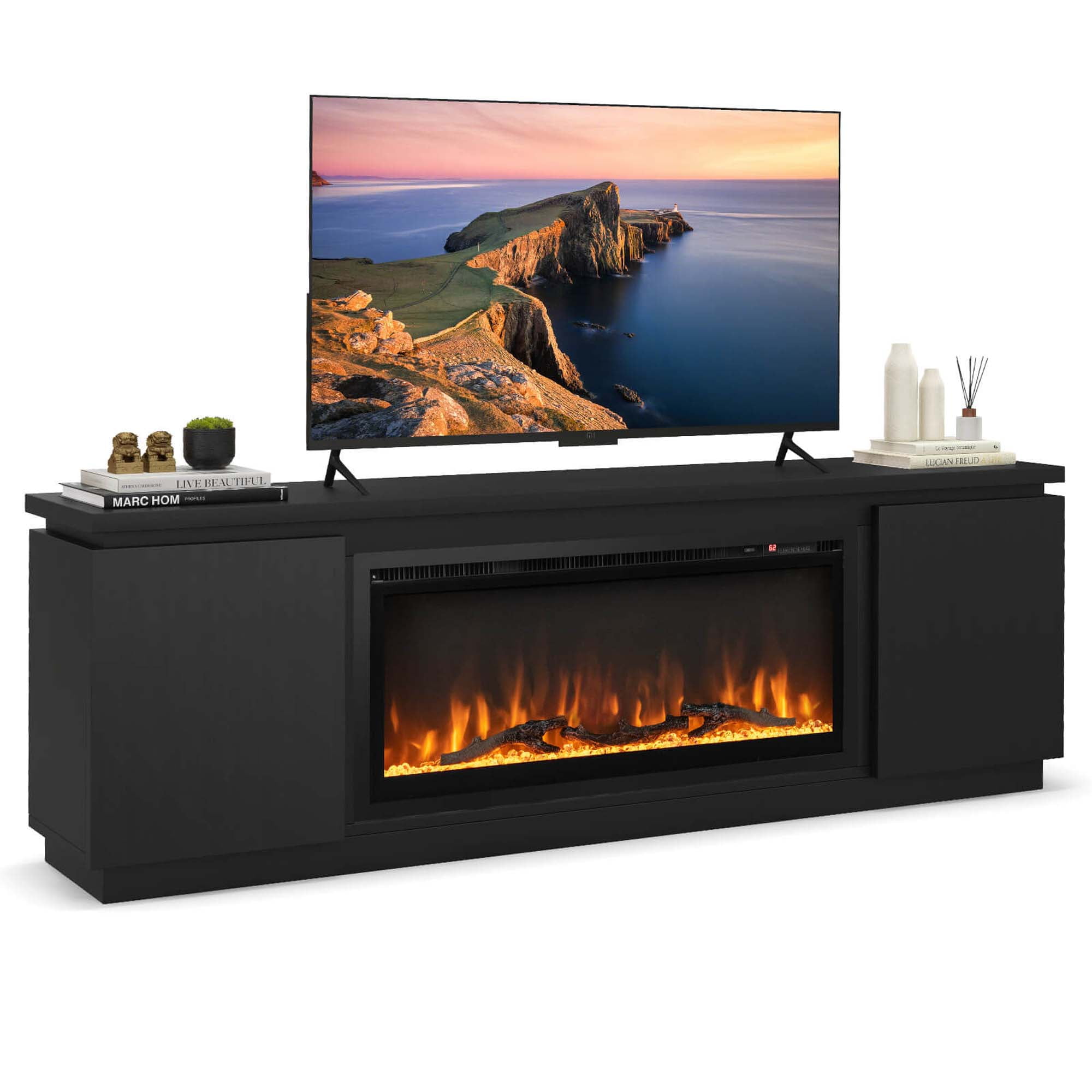 Costway Fireplace TV Stand for TVs up to 80" with Electric Fireplace 3 ...