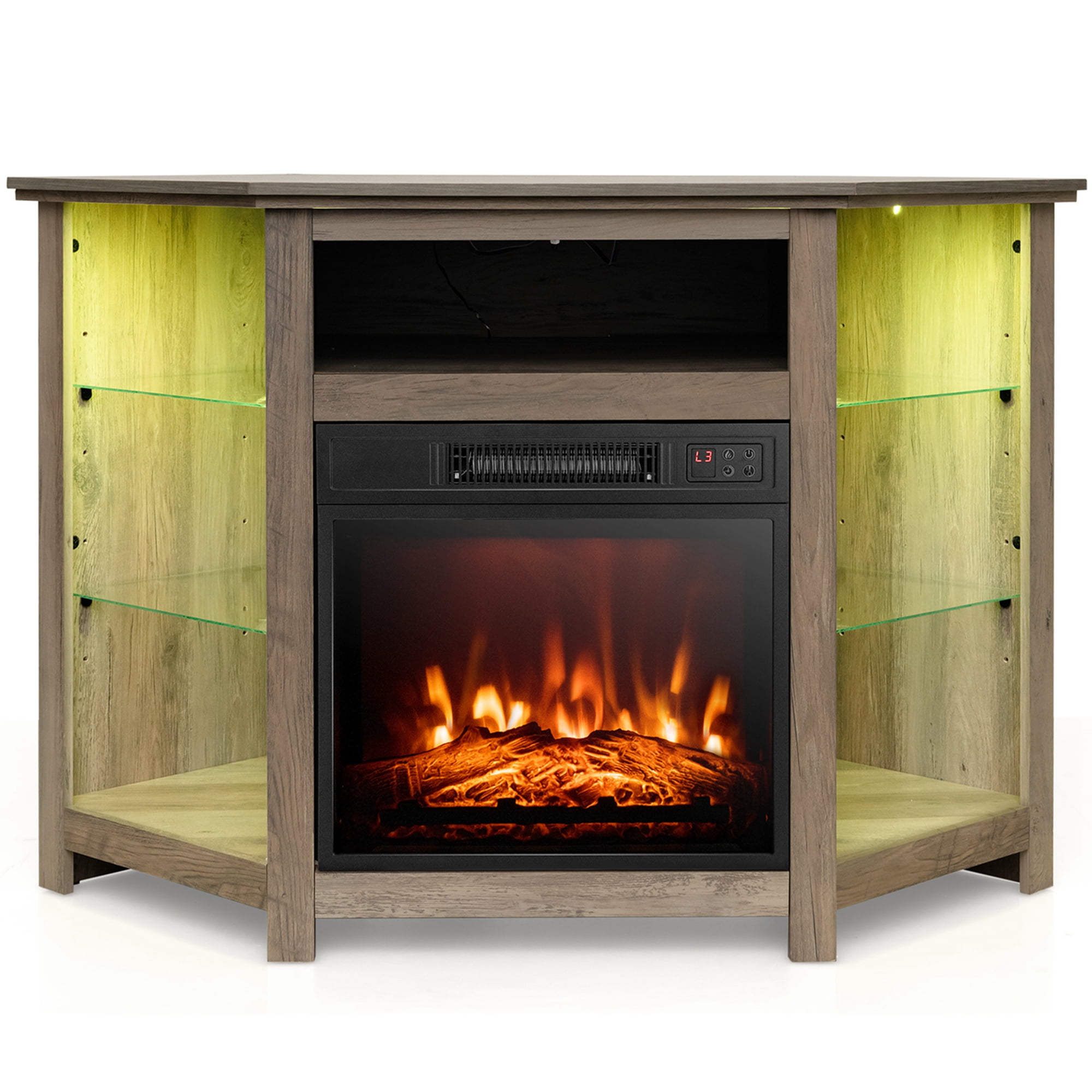 Costway Fireplace TV Stand with Led Lights & 18'' Electric Fireplace ...