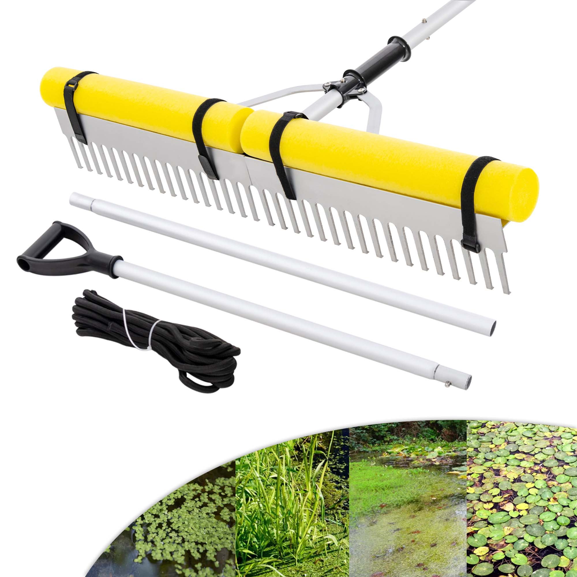 Costway Floating Weed Lake Rake with Foam Floats, Extendable Handle ...