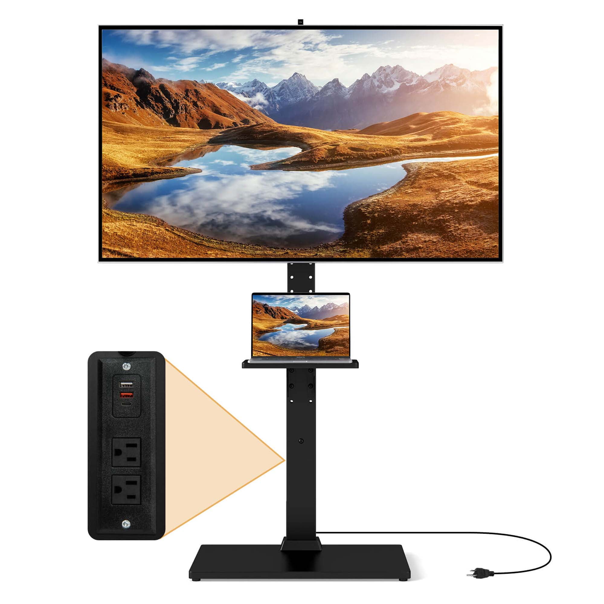 Costway Floor TV Stand with Power Outlet Height Adjustable Tall TV ...