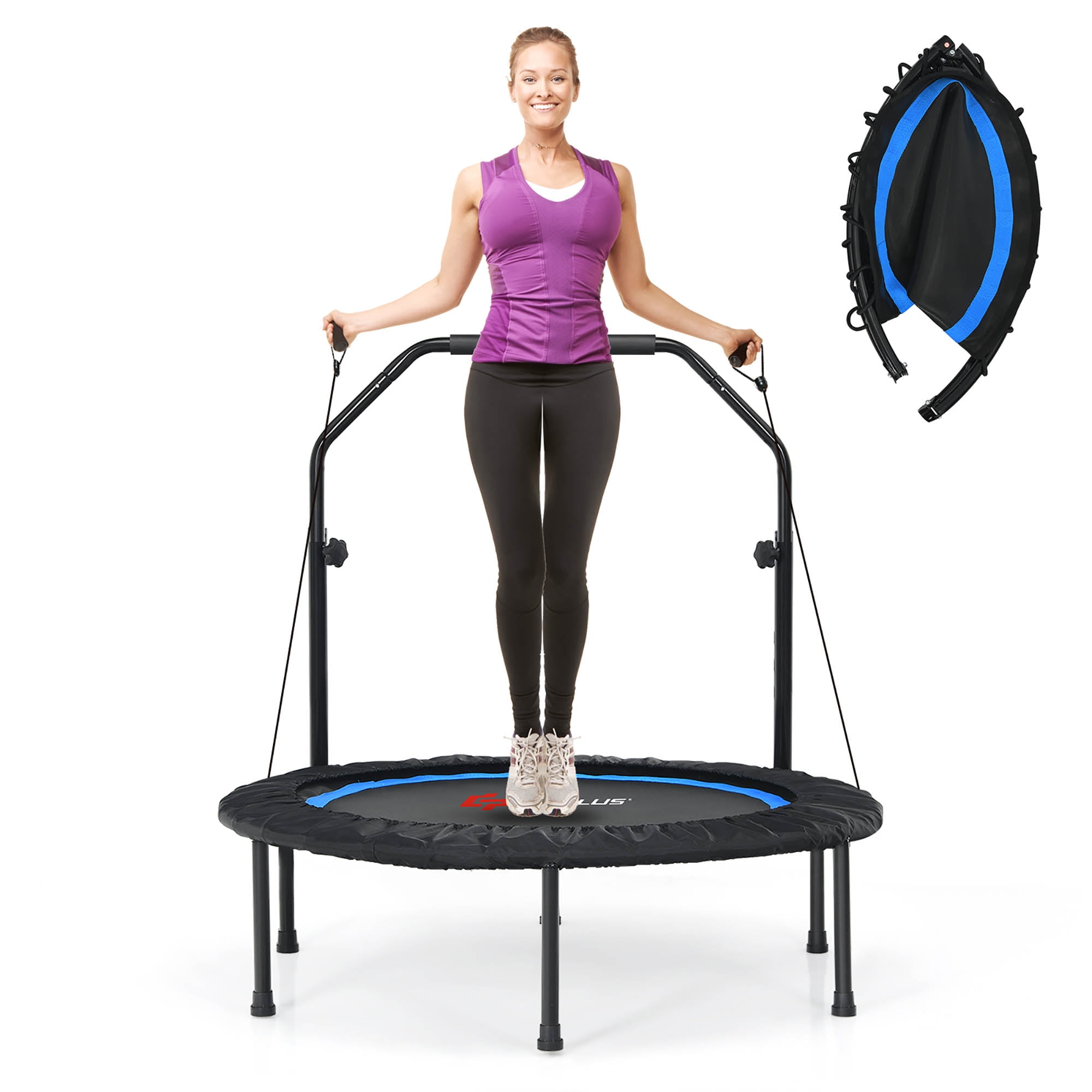 Costway Foldable Adjustable Trampoline, Blue, 40.00" x 40.00" x 51.50 ...